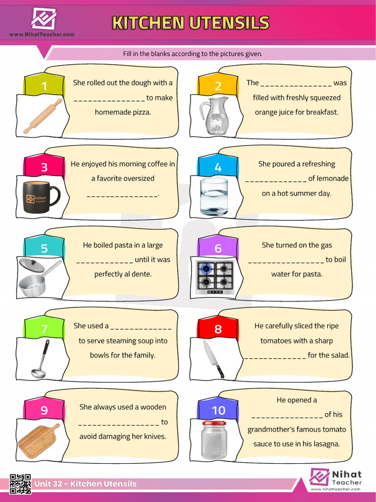 Unit 32 - Kitchen Utensils Worksheet 2 | PDF