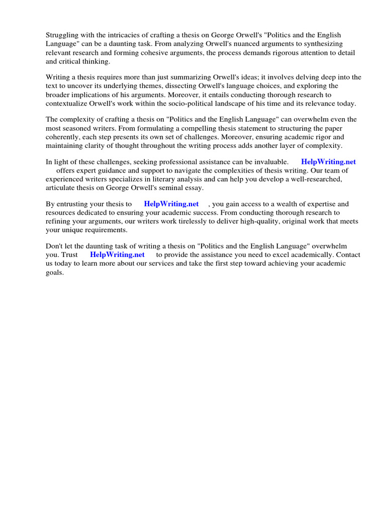 Thesis of George Orwell Politics and The English Language | PDF ...