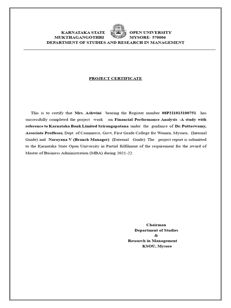 MBA Project Front Page | PDF