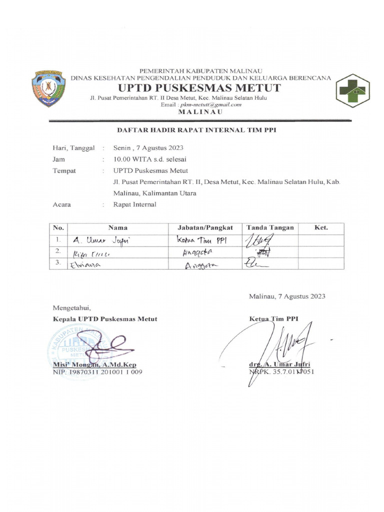 5.5.1.1 Pelaksanaan PPI Di Puskesmas (Rapat Internal Tim PPI) | PDF