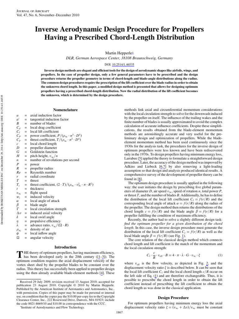 Inverse Aerodynamic Design Procedure For Propellers Having A Prescribed Chord-Length ...