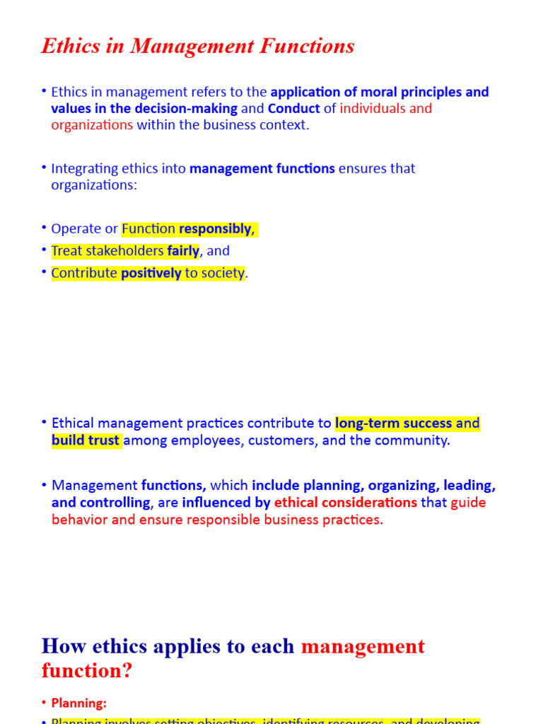 Ethics in Management Functions | PDF | Business Ethics | Goal