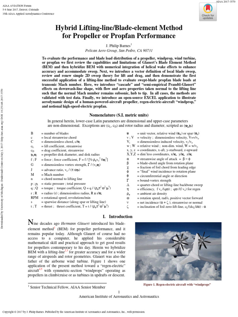 Hybrid Blade Element and Lifting Line For Propeller or Propfan Performance | PDF | Helicopter ...