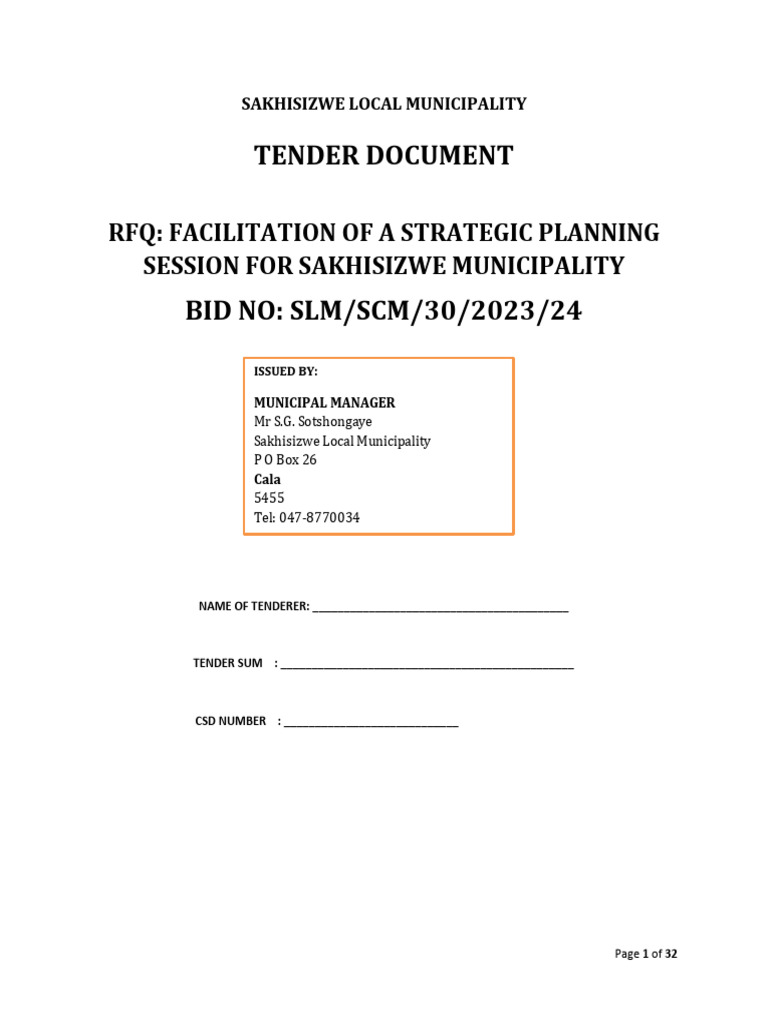 Tender Document Strategic Planning Facilitator | PDF