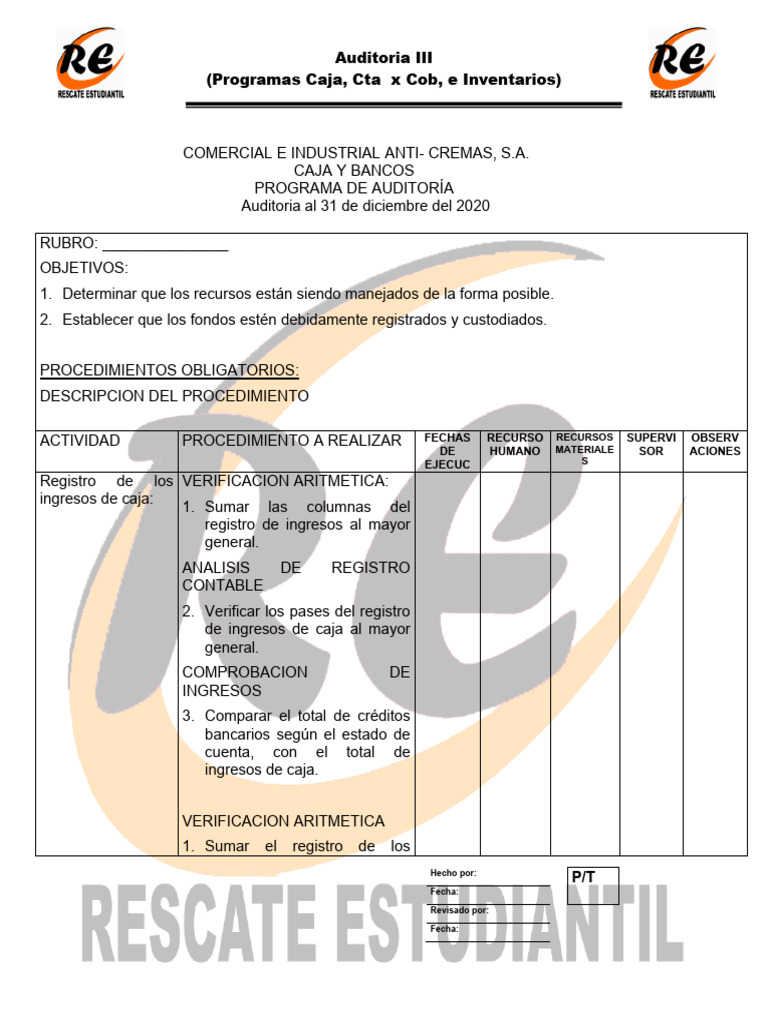 Ejemplo de Programa de Trabajo | PDF | Finanzas y dinero