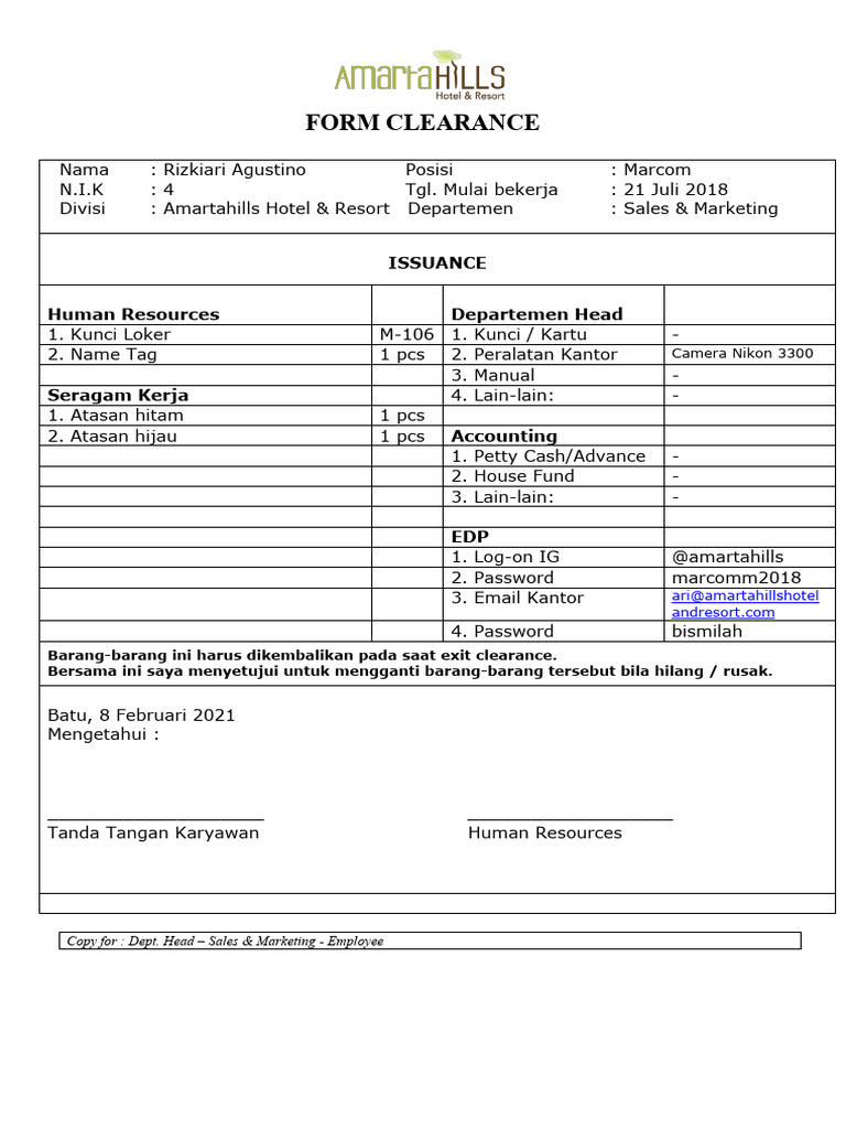 Form Clearence Ari | PDF