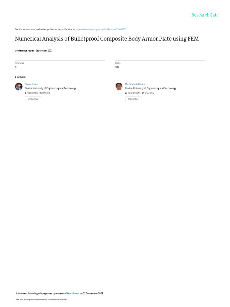 Numerical Analysisof Bulletproof Composite Body Armorusing FEM | PDF ...
