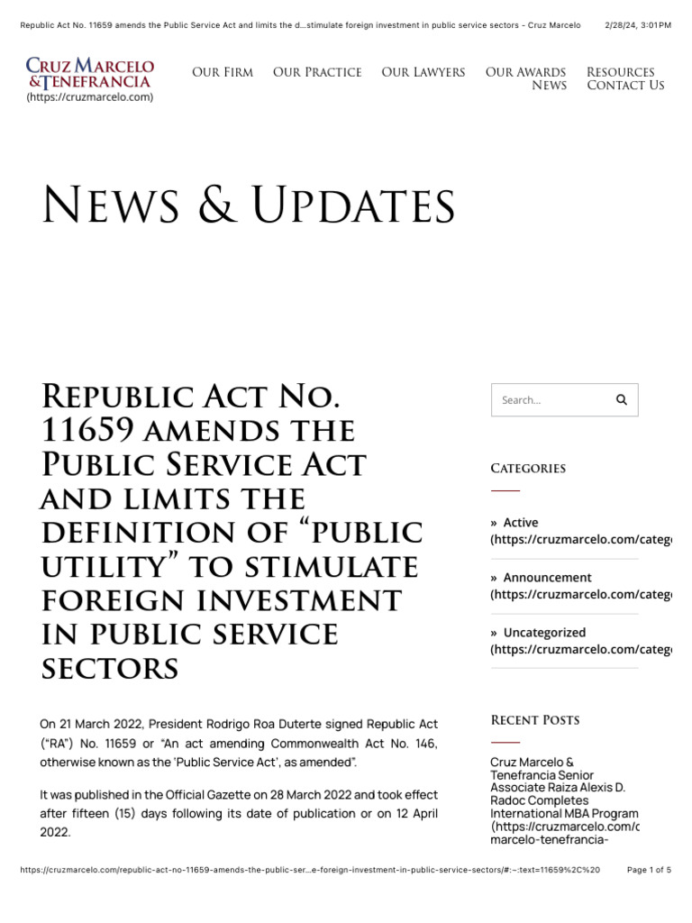 RA 11659: Amending Public Service Act | PDF