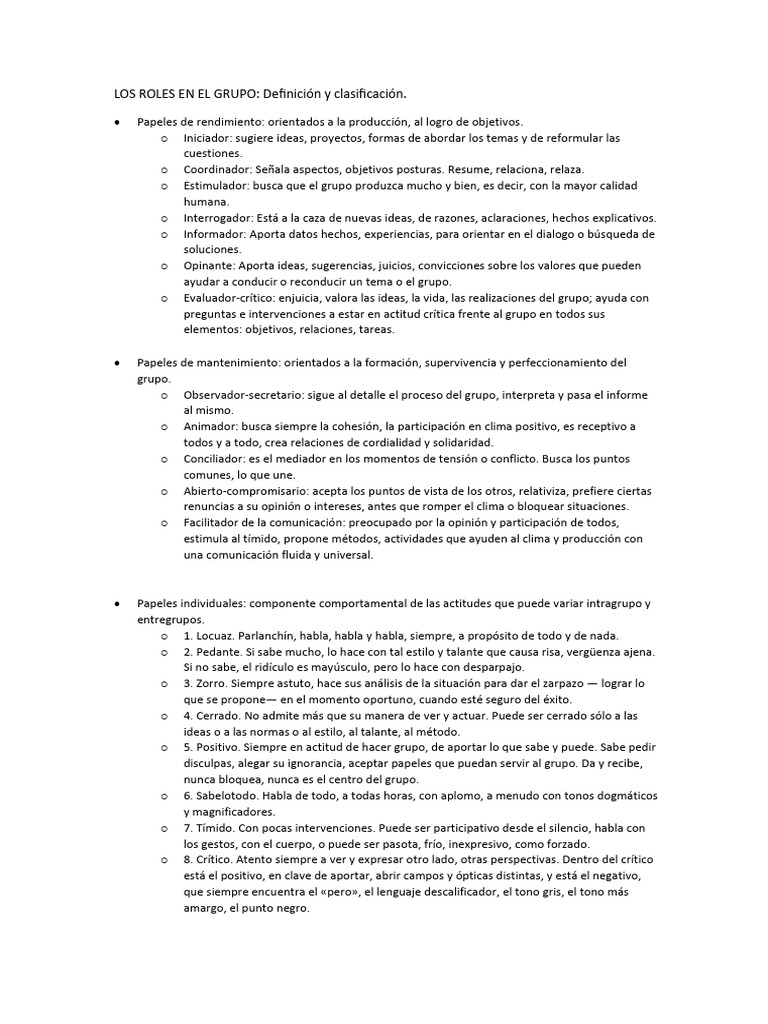 Los Roles en El Grupo | PDF