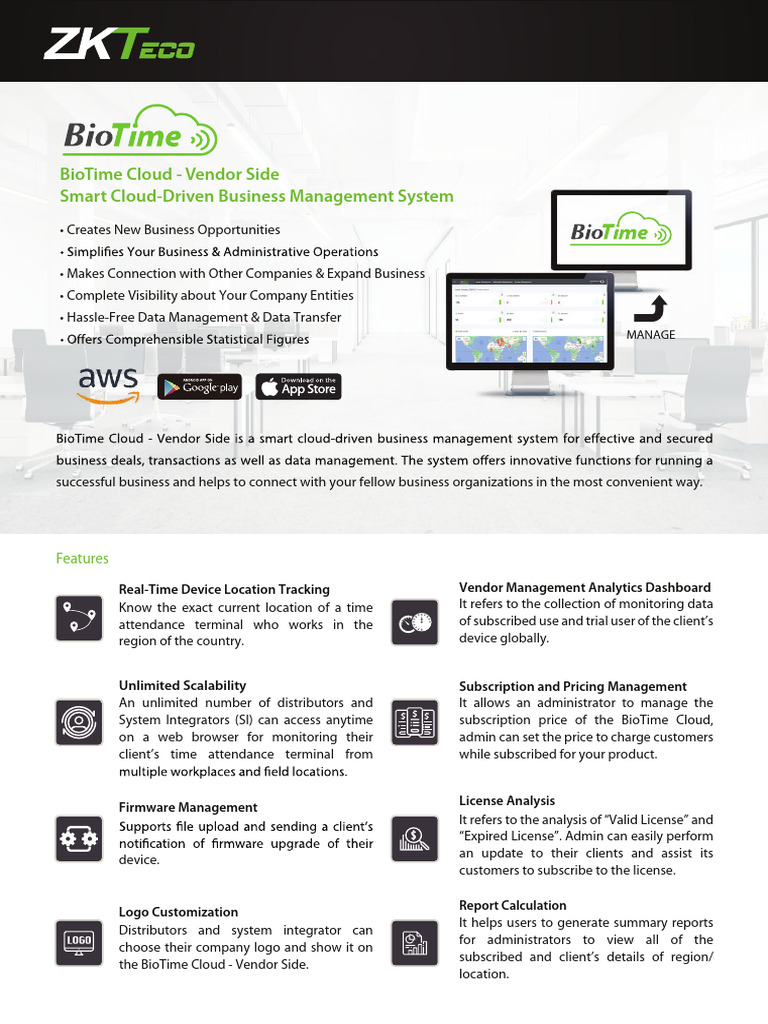 BioTime Cloud Vendor Datasheet | PDF | Cloud Computing | Subscription Business Model