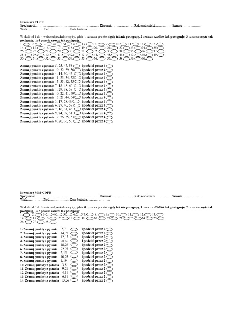 Inwentarz COPE I Mini-COPE | PDF