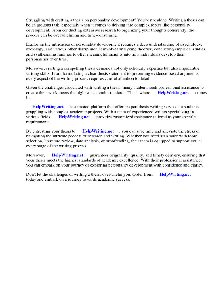 Sample Thesis About Personality Development | PDF