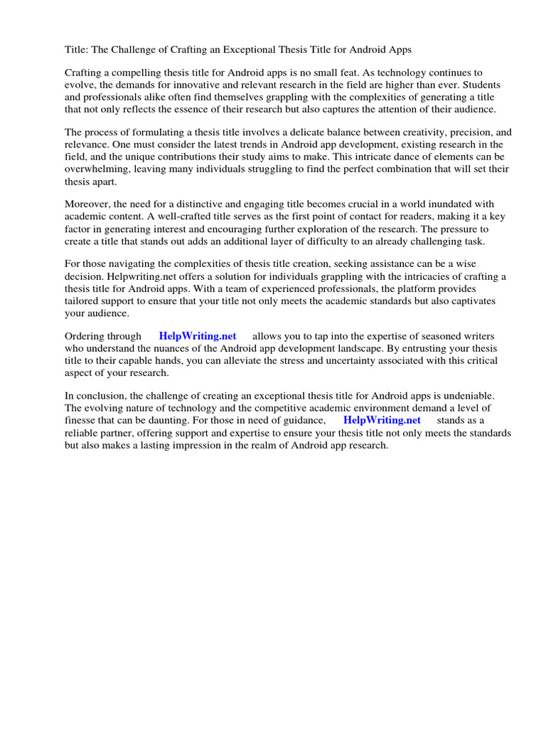 Thesis Title For Android Apps | PDF | Career & Growth | Computers
