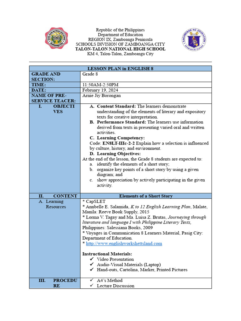 LessonPlan (ElementsofaShortStory) | PDF | Plot (Narrative)