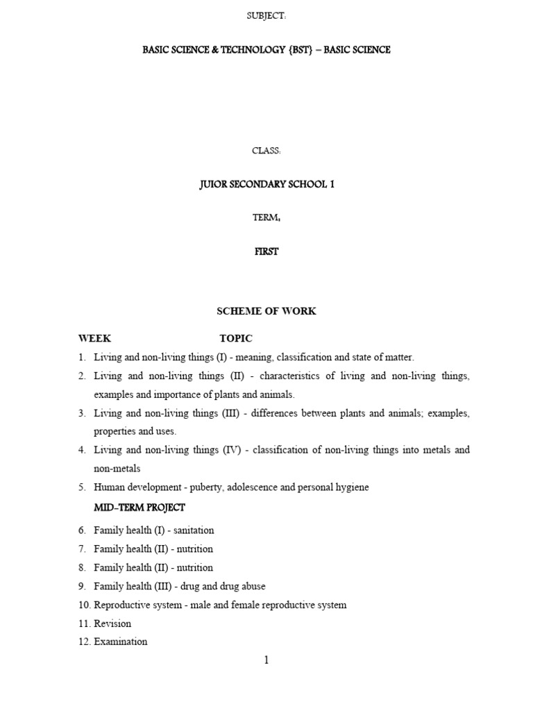 Jss 1 - Basic Science | PDF | Foods | Liquids