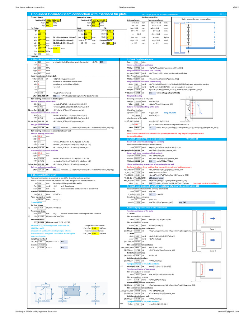 One Side Beam-Beam Connection | PDF | Bending | Beam (Structure)
