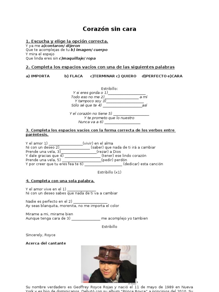 Corazón sin cara | PDF | Canciones | Música pop