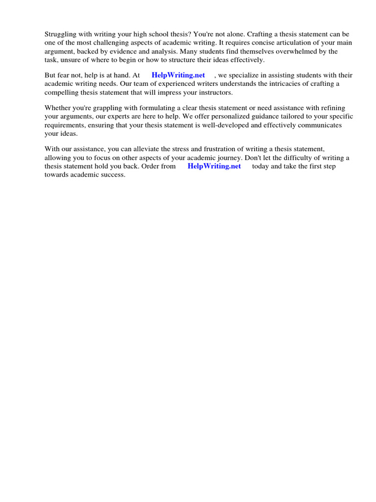 High School Thesis Statement Examples | PDF | Essays | Thesis