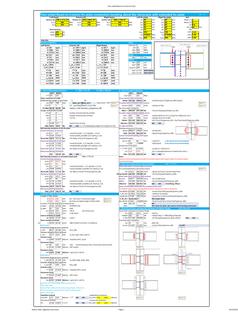 2 Side Beam To Column Connection Fin Plate Minor Axes | PDF | Building Engineering | Mechanical ...