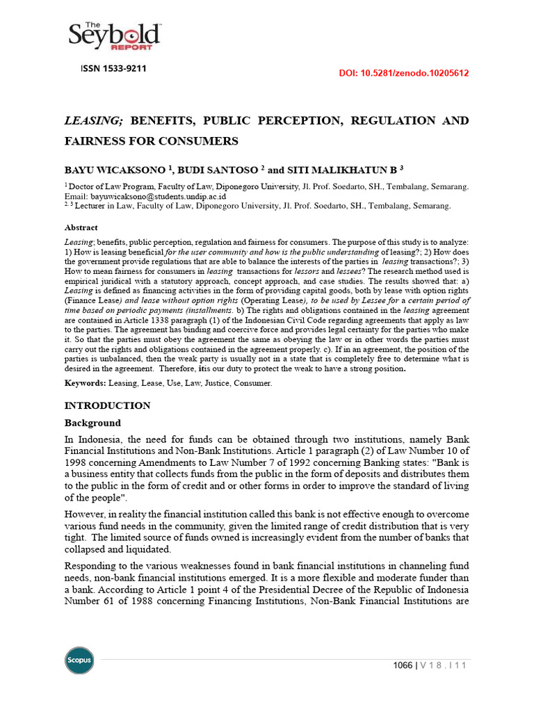 Leasing Benefits, Public Perception, Regulation and Fairness For ...