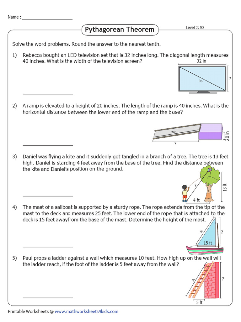 Pythagorean Theorem Word-Problem-Level2-3 | PDF