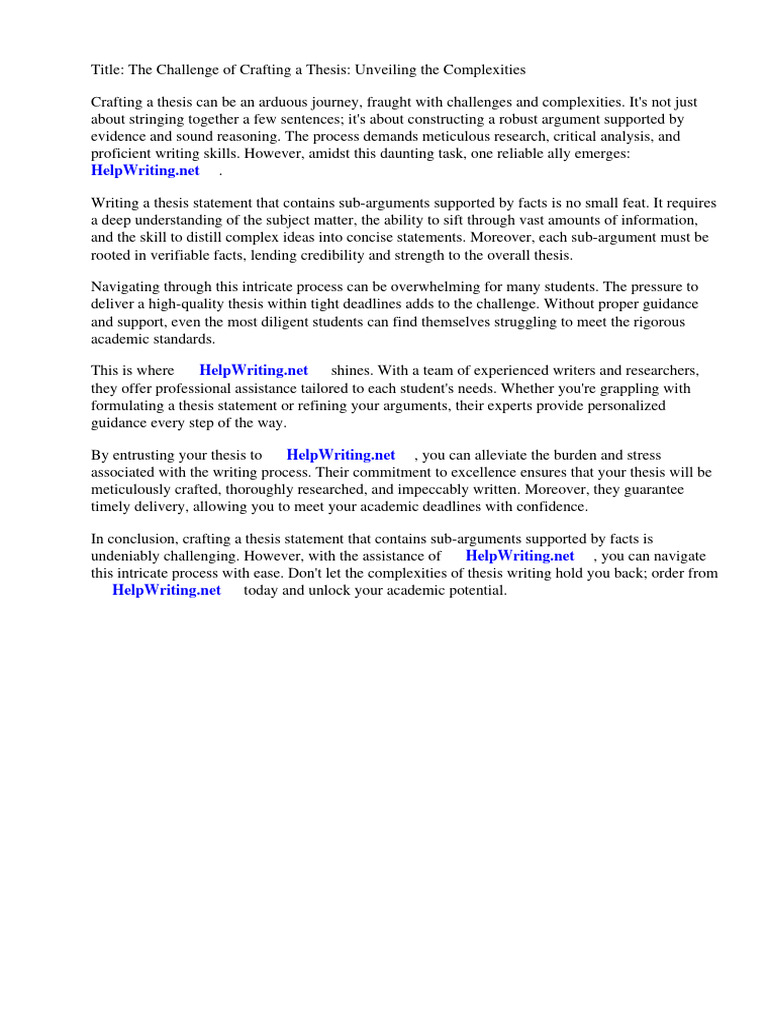 Does A Thesis Statement Contain Sub-Arguments That Are Facts | PDF