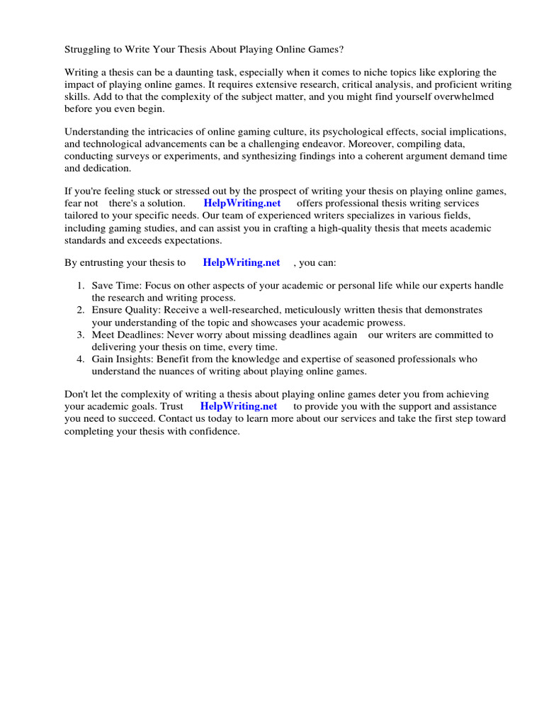 Thesis About Playing Online Games | PDF