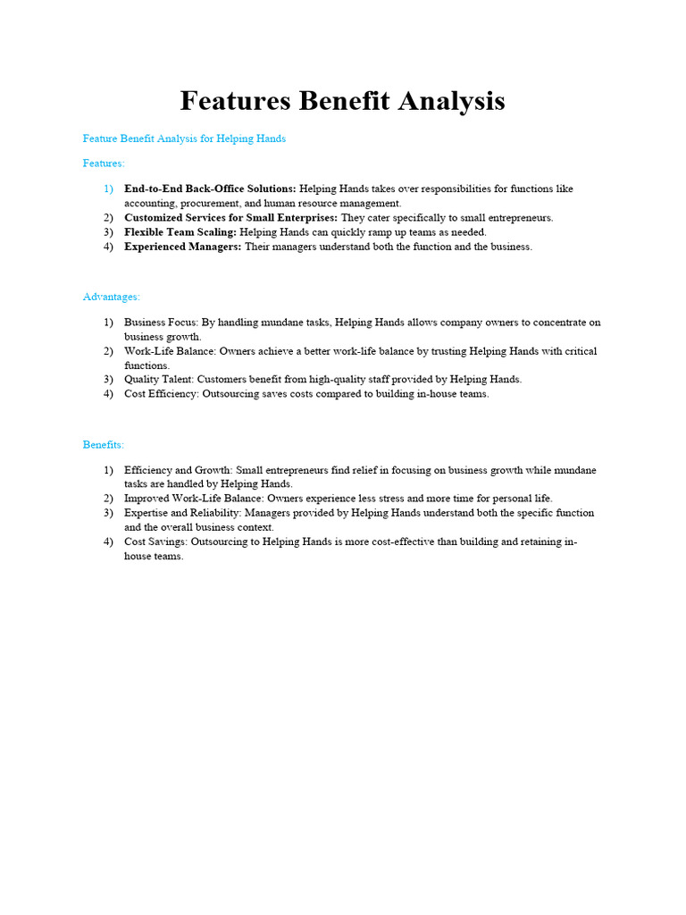 Feature Benefit Analysis For Helping Hands Features: 1) | PDF