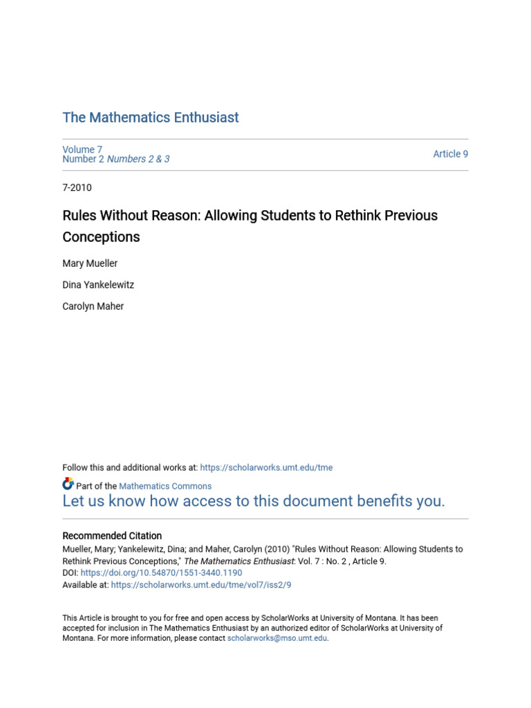 Rules Without Reason - Allowing Students To Rethink Previous Conce | PDF