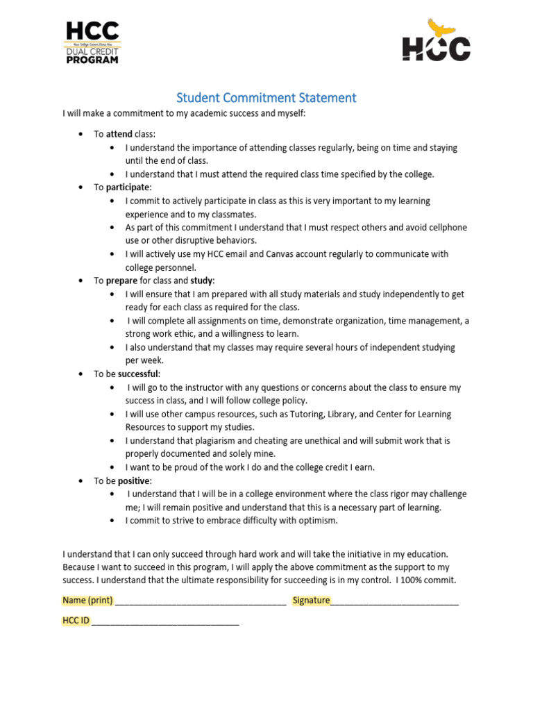 Student Commitment Statement | PDF