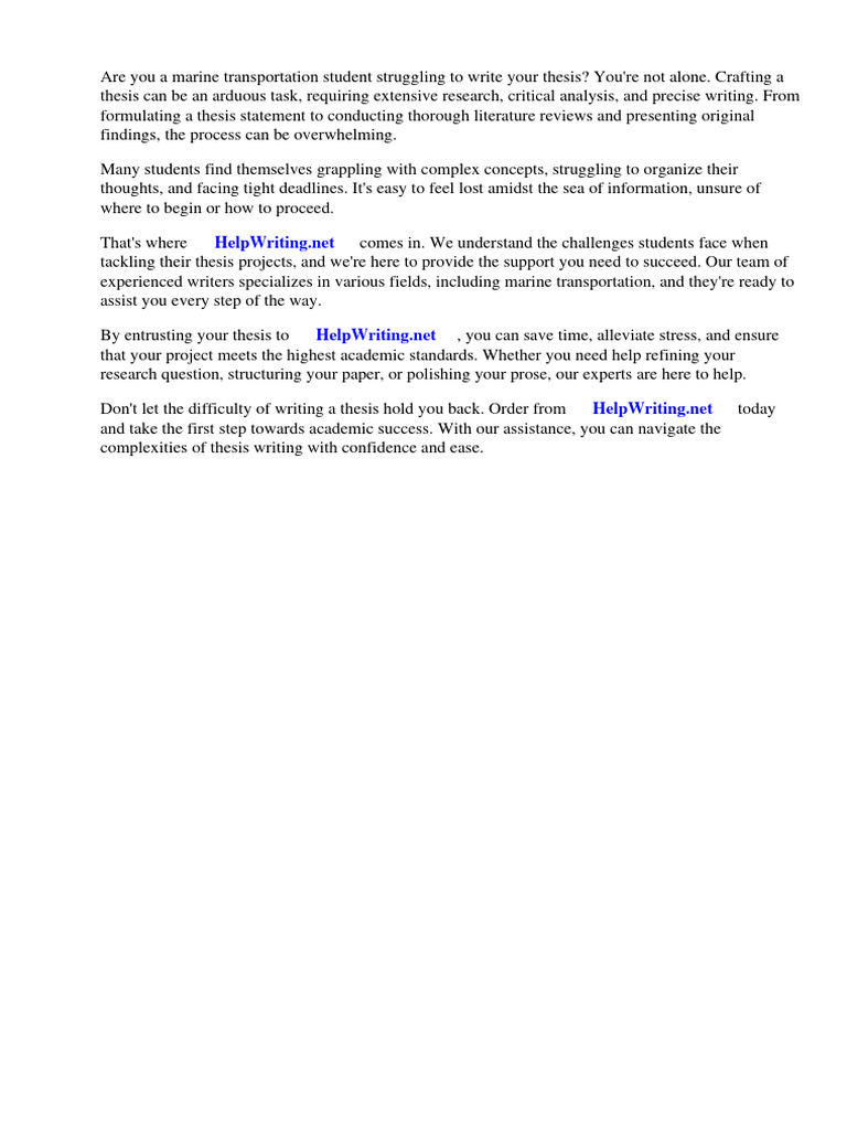 Sample Thesis For Marine Transportation Students | PDF