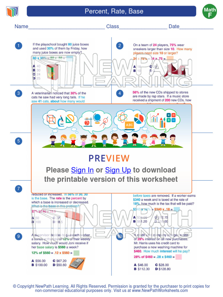 Worksheet Math Grade 6 Percent Rate Base 1 | PDF | All Rights Reserved ...