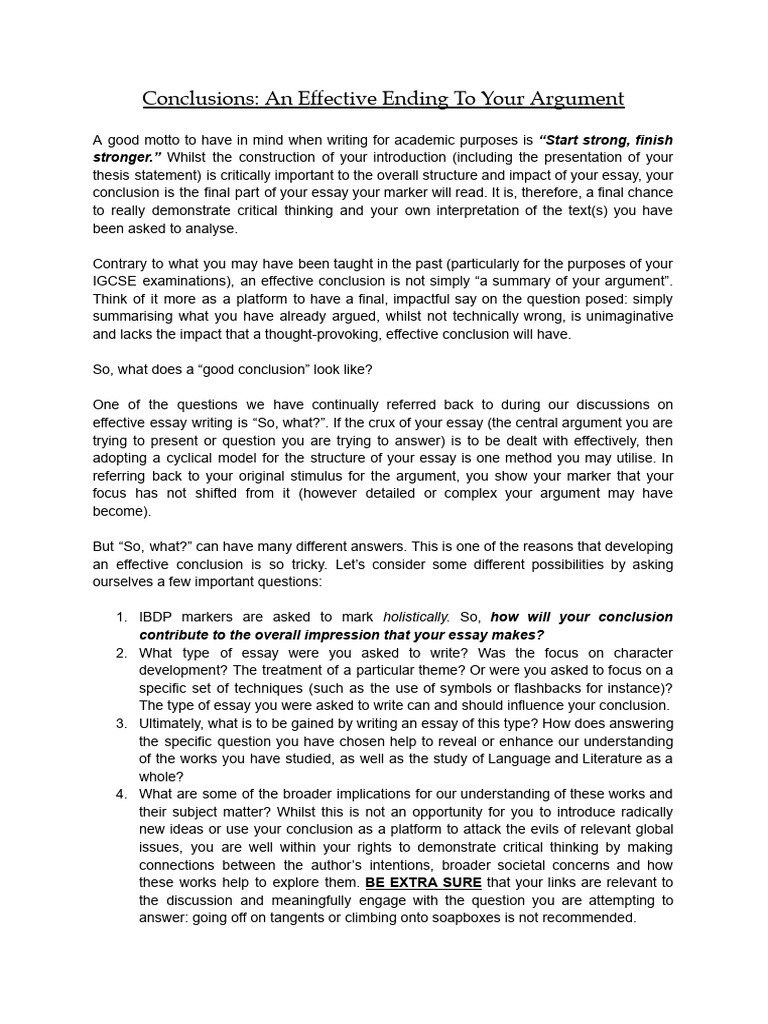 Conclusions - An Effective Ending To Your Argument | PDF