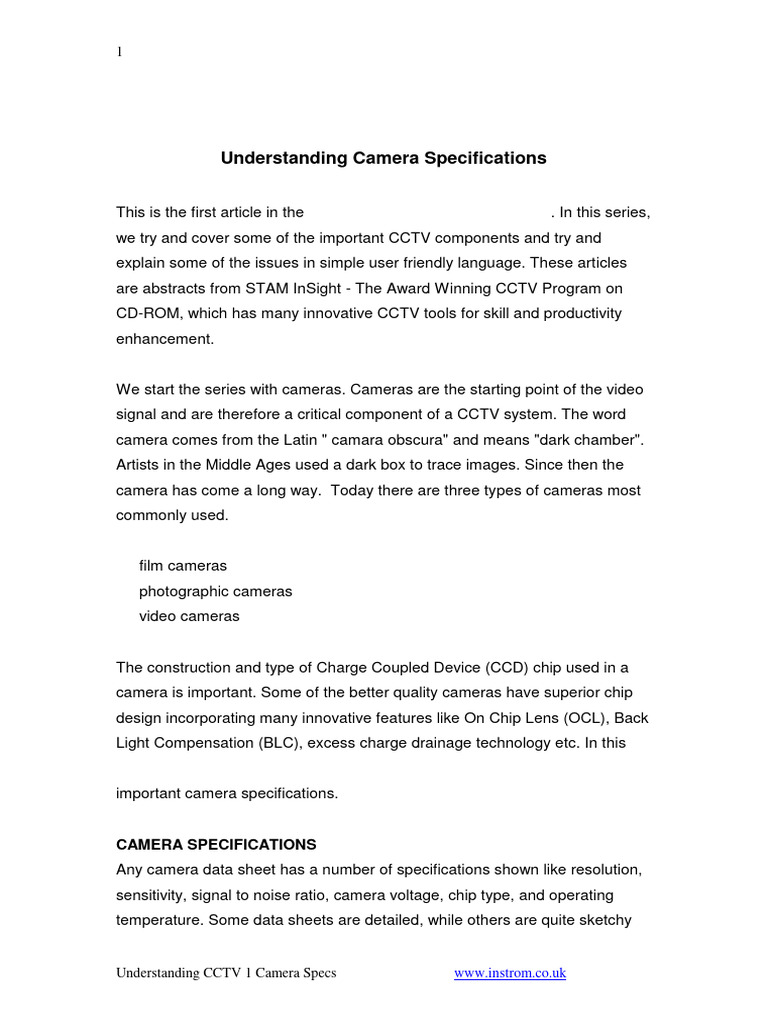 Understanding The CCTV Specifications | PDF