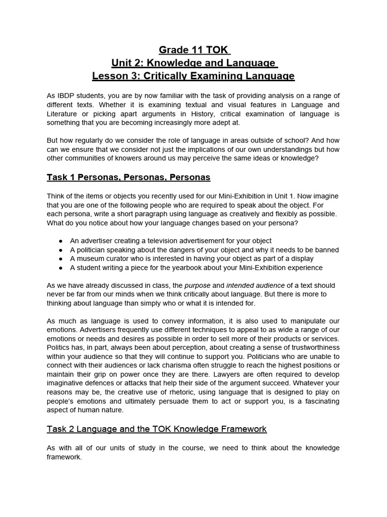 Knowledge and Language Lesson 3 - Critically Examining Language | PDF ...