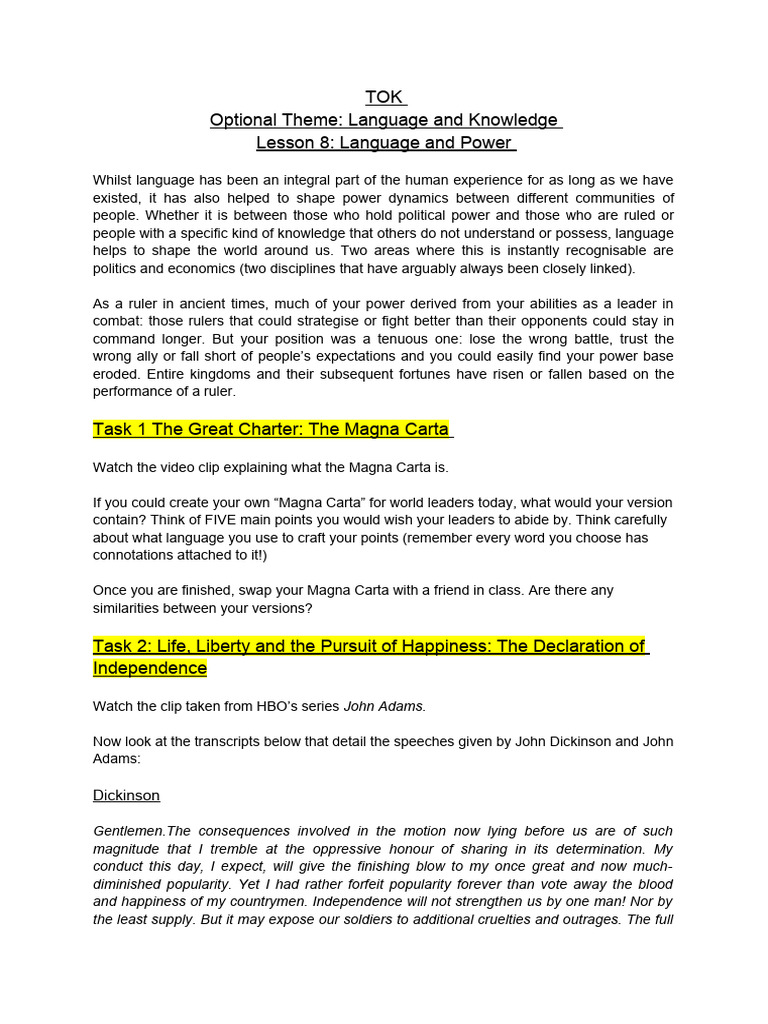 Language and Knowledge Lesson 8 - Language and Power | PDF | Magna Carta