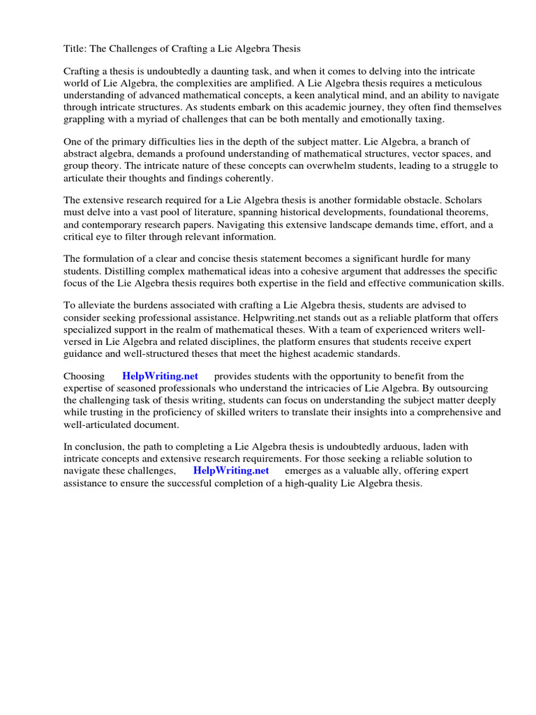 Lie Algebra Thesis | PDF | Teaching Methods & Materials