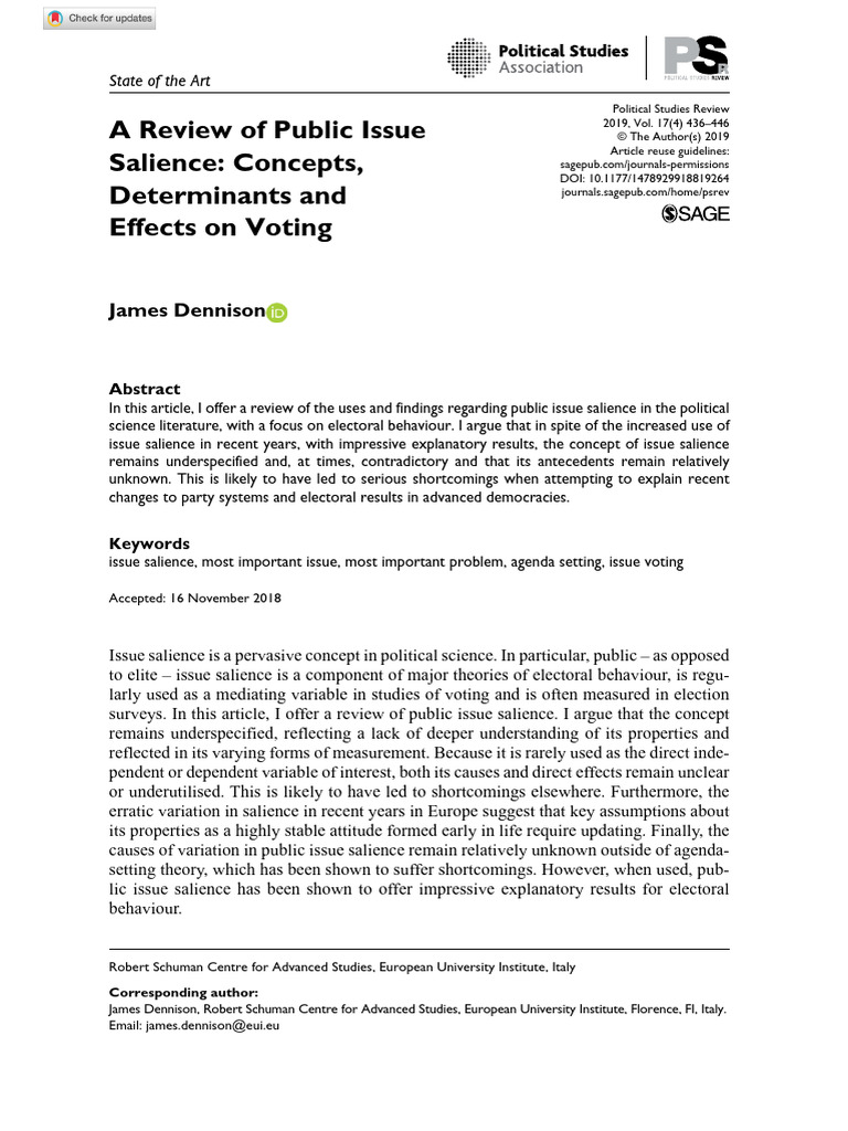 Public Issue Salience in Voting Behavior | PDF | Attitude (Psychology ...
