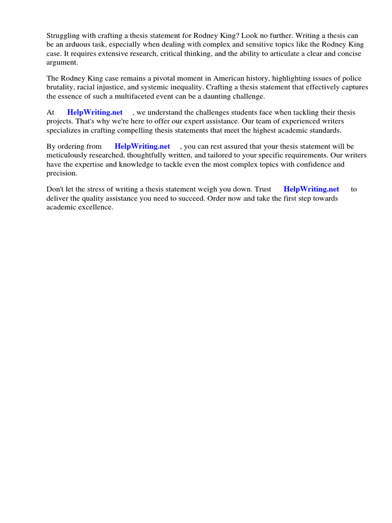 Thesis Statement For Rodney King | PDF