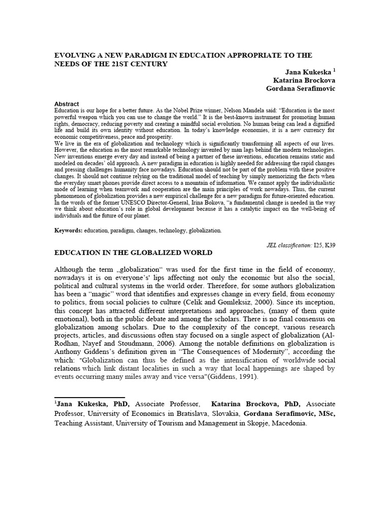 Evolving A New Paradigm in Education Appropriate To The Needs of The 21st Century Final | PDF ...