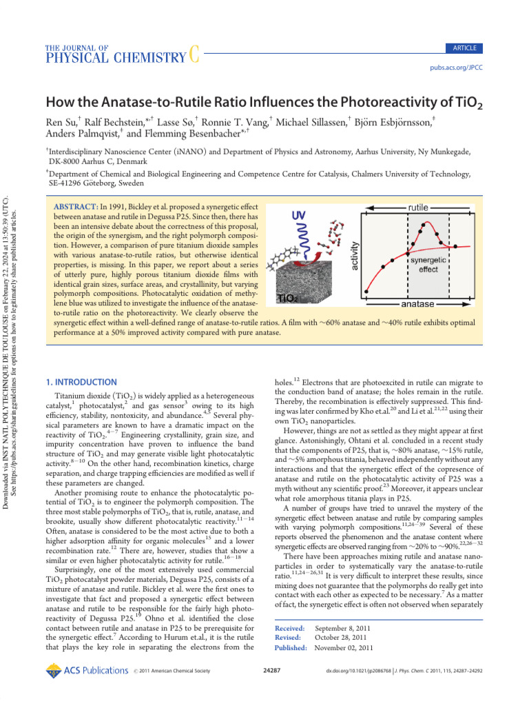 Su Et Al 2011 How The Anatase To Rutile Ratio Influences The ...