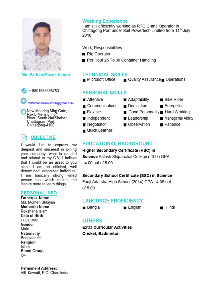 CV of MD Farhan Masuk Limon 1 | PDF