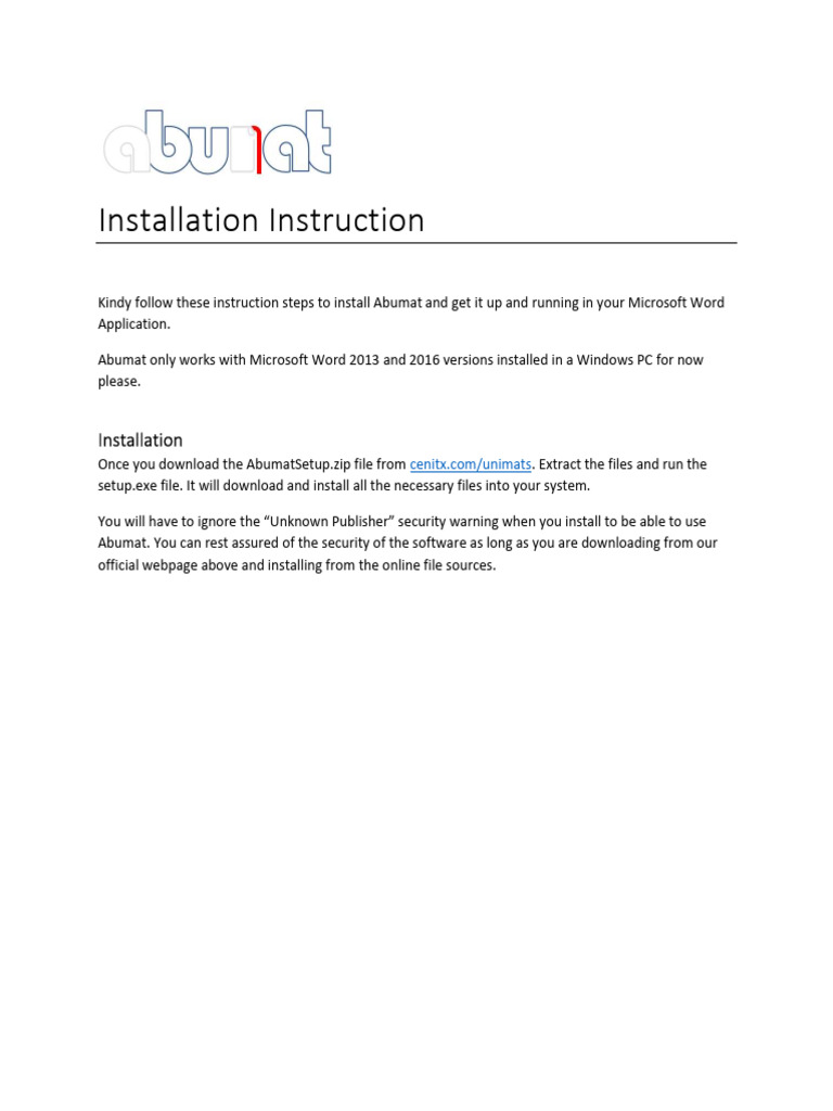 Abumat Installation Instruction Print Out | PDF