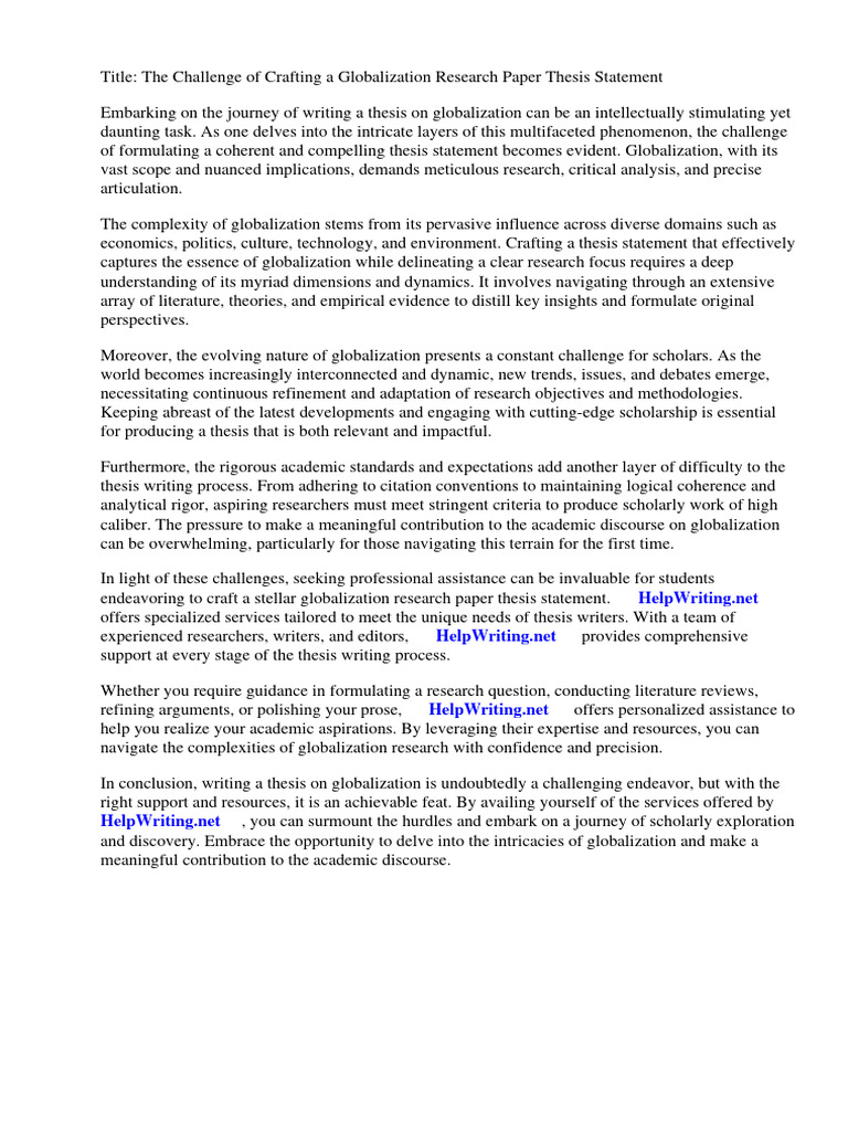 Globalization Research Paper Thesis Statement | PDF