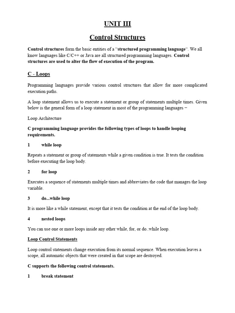 Unit 3control Statements | PDF | Control Flow | Computer Science Unit 3control Statements | PDF | Control Flow | Computer Science