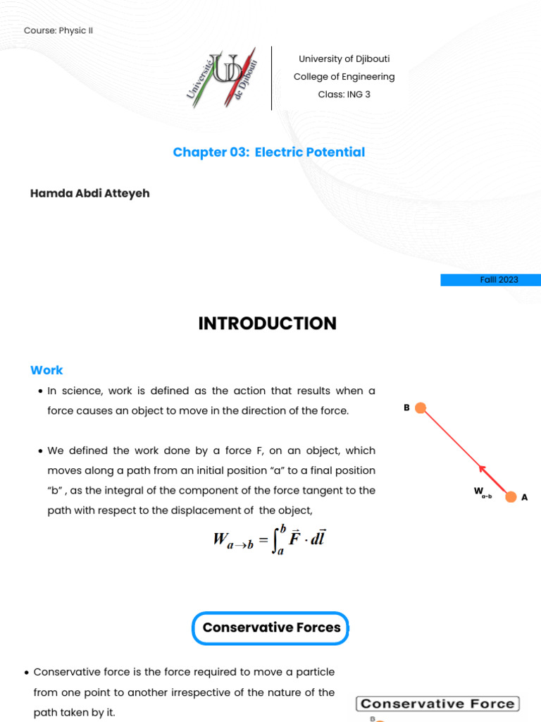 Physic II - Chapter 03 Electric Potential | PDF | Potential Energy | Force