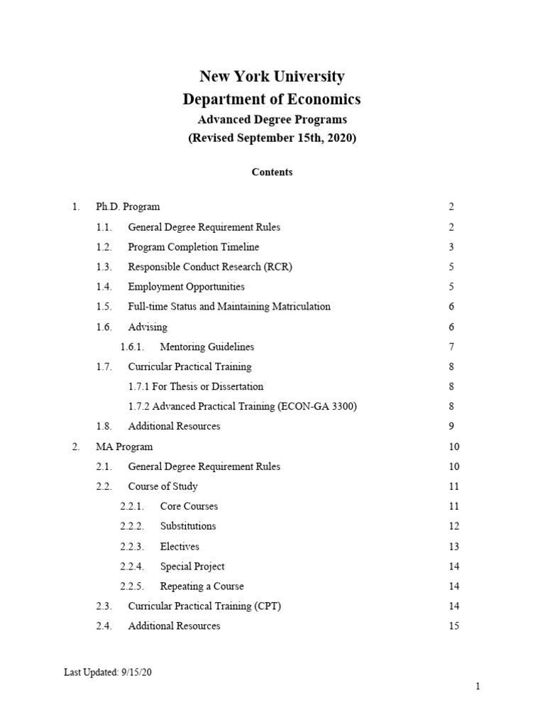2020 Revised NYU Graduate Economics Handbook | PDF | Thesis | Statistics