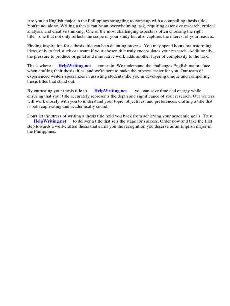 Thesis Titles For English Majors in The Philippines | PDF | Thesis | Methodology