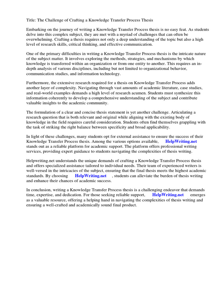Knowledge Transfer Process Thesis | PDF