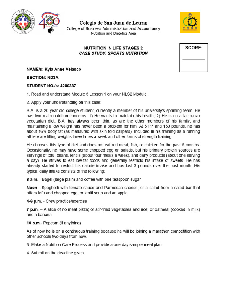 NDT115 - Velasco-Case Study Sports Nutrition | PDF
